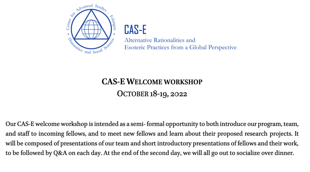 Welcome Workshop October 2022 - CAS-E